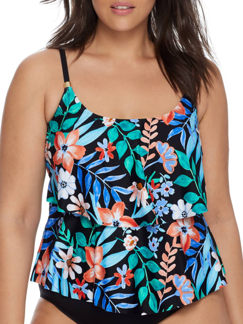24th & Ocean Seaside Floral Tiered Tankini Top In Black Multi | ModeSens