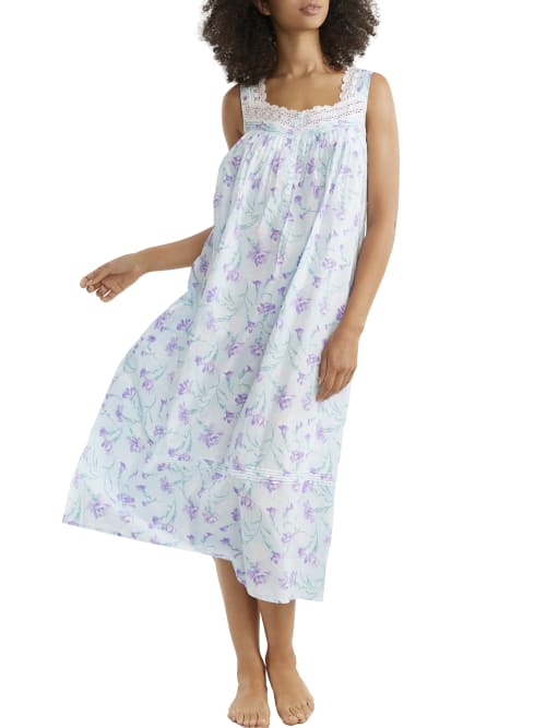 Eileen West Sleeveless Eyelet Trim Cotton Ballet Nightgown In Spring Bloom | ModeSens
